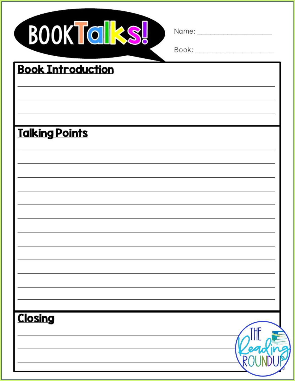 A Free Book Talk Template For More Engaged Readers! | The Reading Roundup