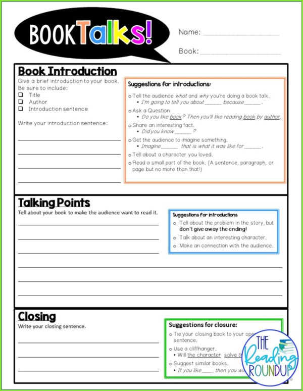 A Free Book Talk Template For More Engaged Readers! | The Reading Roundup
